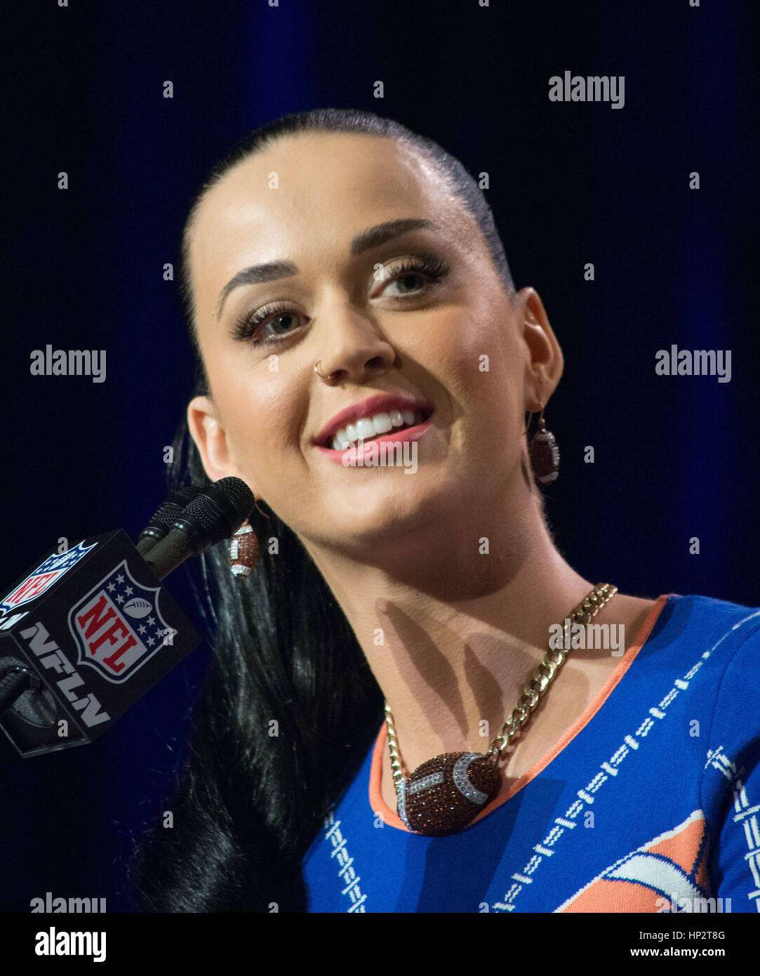 Singer Katy Perry at the press conference for the Super Bowl 49 Half ...