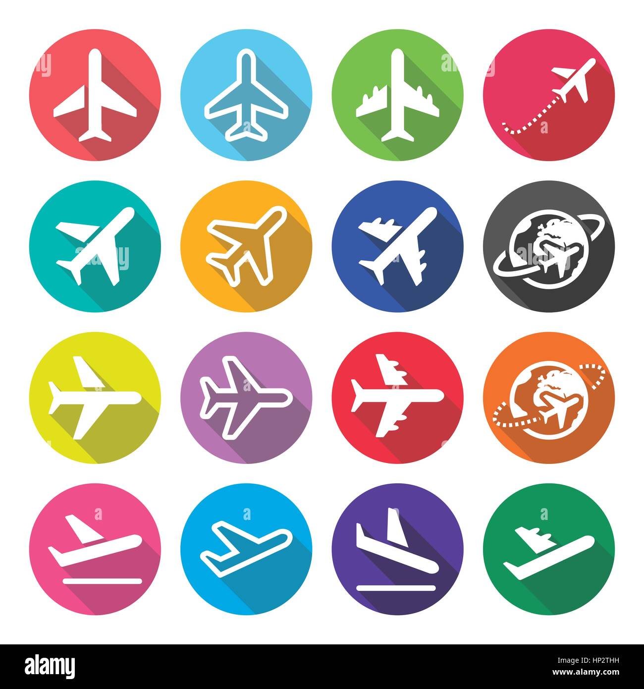 Plane, flight, airport - flat design icons. Vector colorful icons set ...