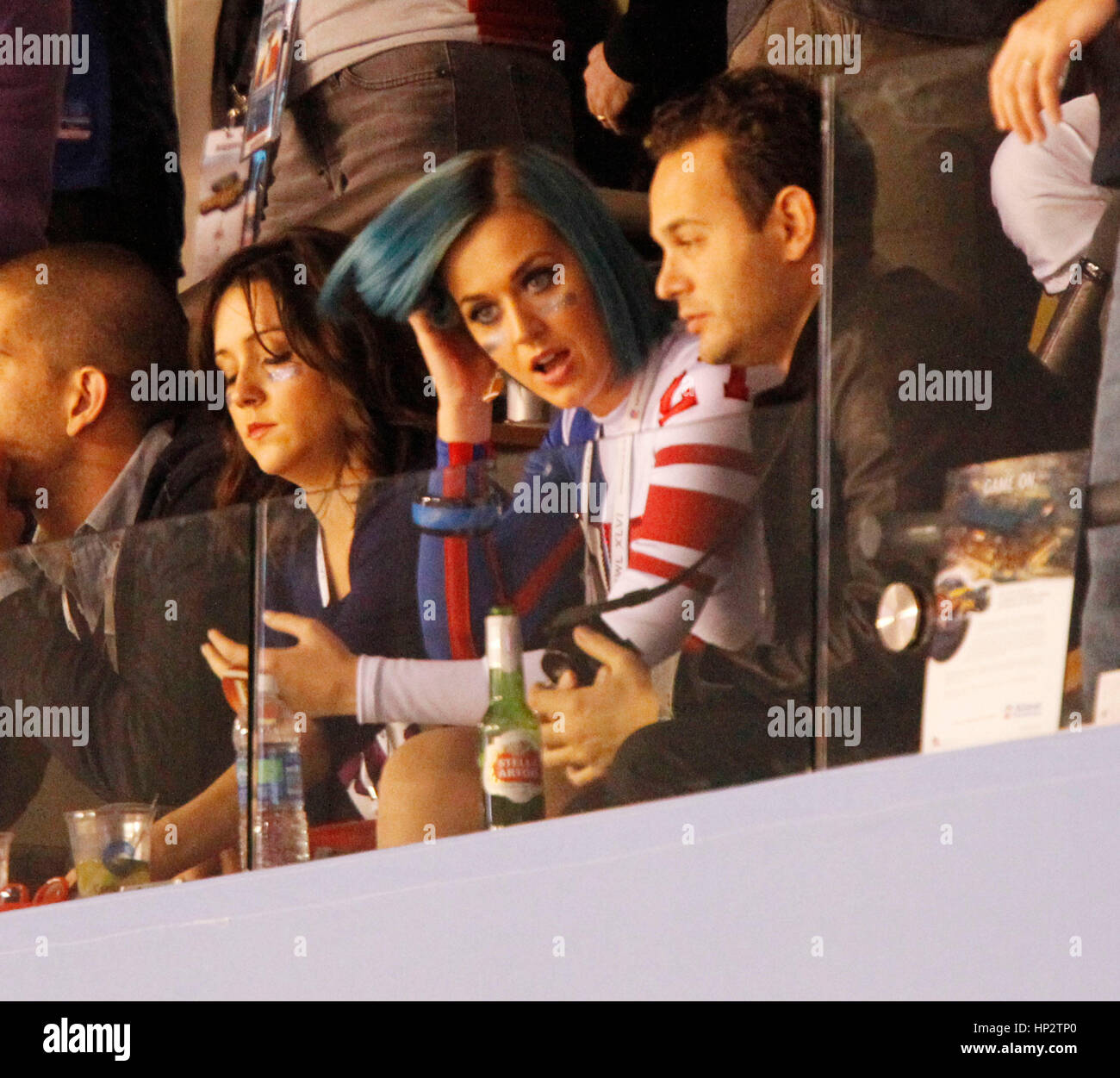 Katy Perry and her friends during Super Bowl XLVI in Indianapolis ...