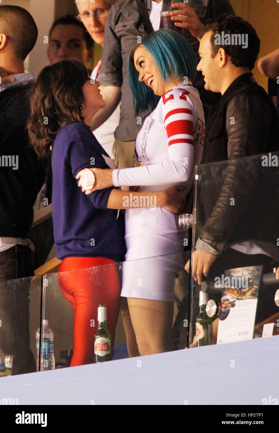 Katy Perry and her friends during Super Bowl XLVI in Indianapolis ...