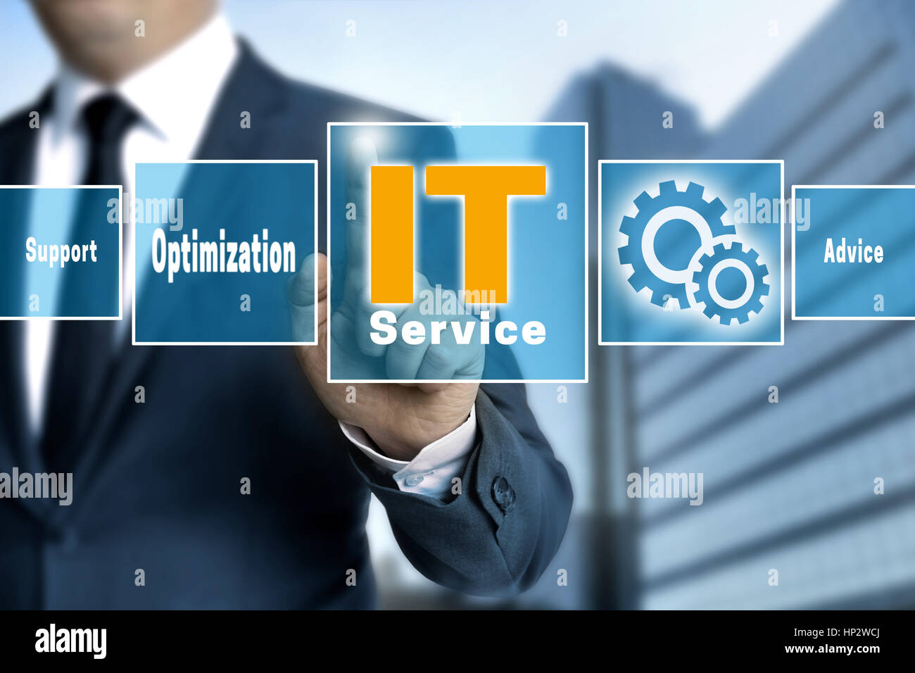 it service optimize support help touchscreen is operated by businessman Stock Photo - Alamy
