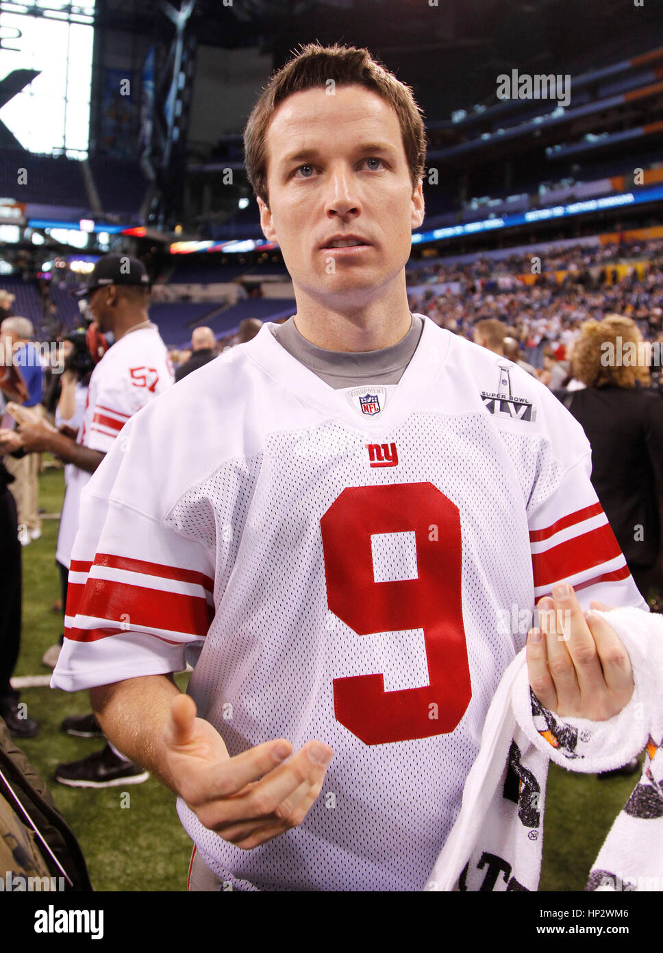 New York Giants kicker Lawrence Tynes speaks to the media at the Super ...