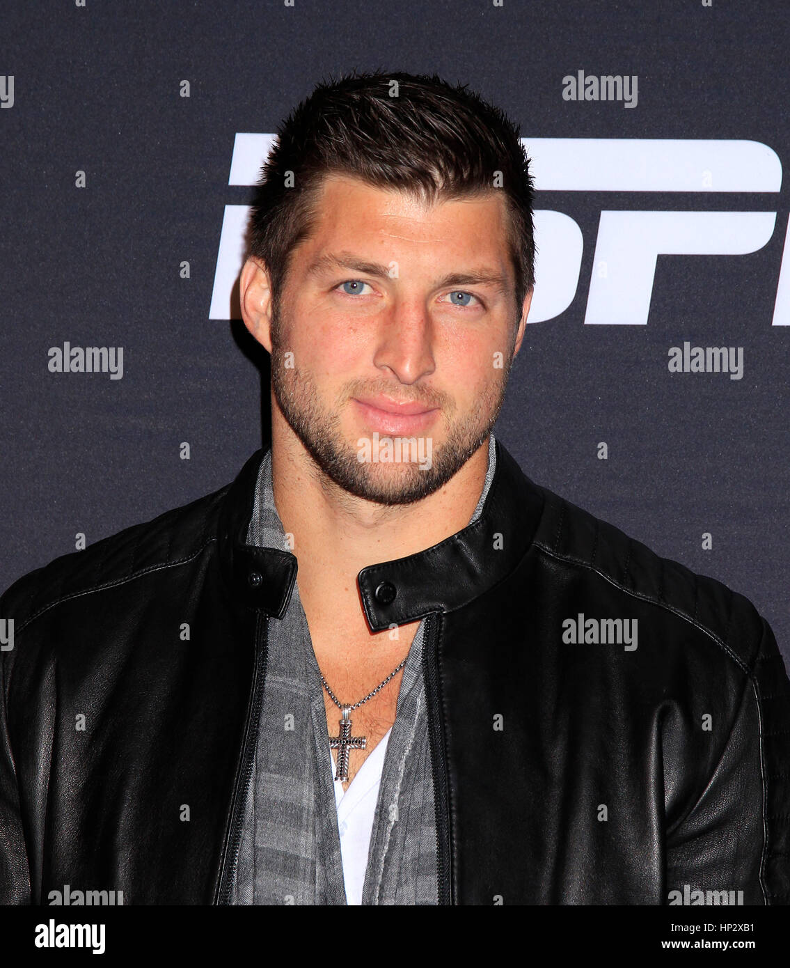 Tim Tebow arrives at the ESPN The Party Super Bowl party on January 31 ...