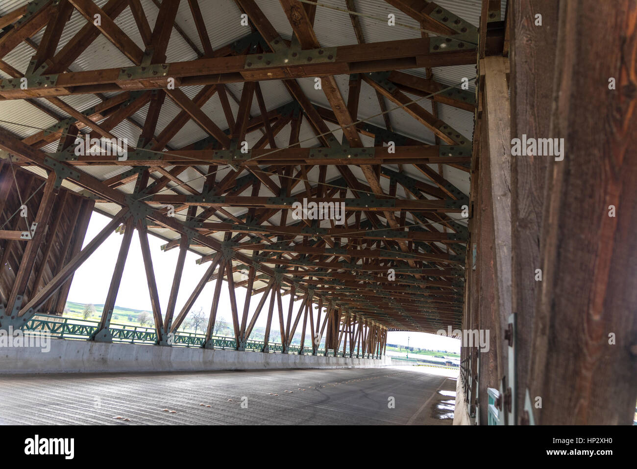 The Tuolumne River and covered bridge at Roberts ferry along Yosemite ...