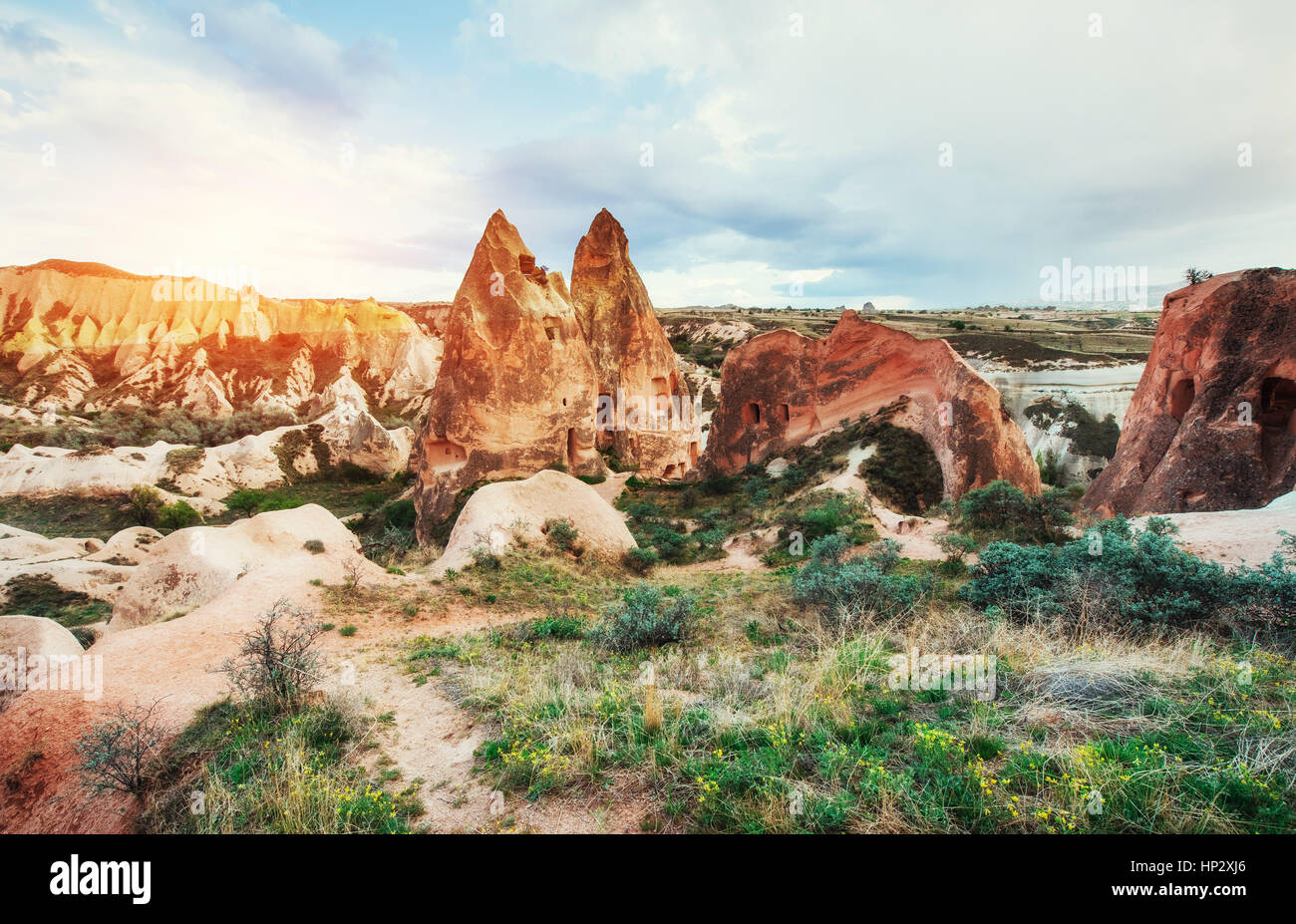 Panorama of unique geological formations in Cappadocia, Turkey Stock ...