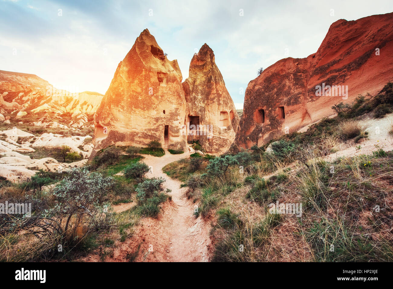 Panorama of unique geological formations in Cappadocia, Turkey Stock ...