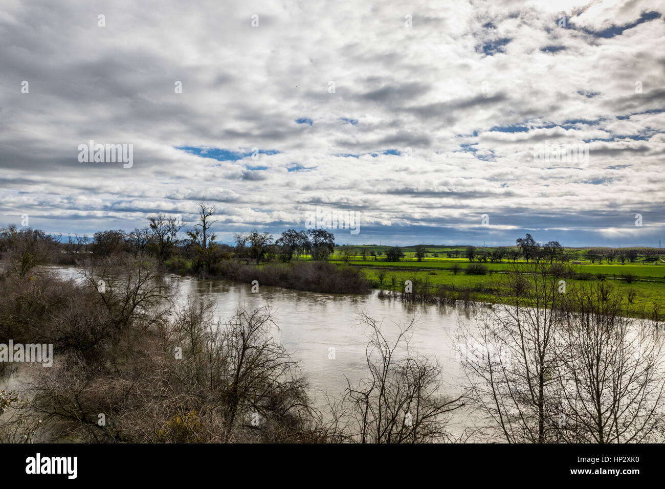 The Tuolumne River and covered bridge at Roberts ferry along Yosemite ...