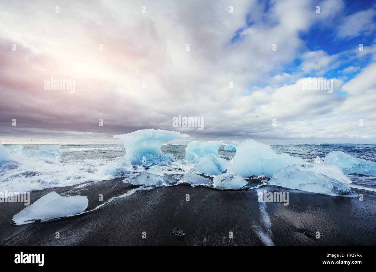 Glacier on black volcanic beach Iceland Stock Photo - Alamy