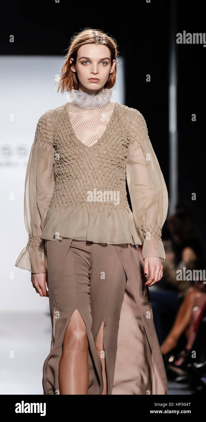 New York, NY, USA - February 14, 2017: A model walks runway for Dennis ...