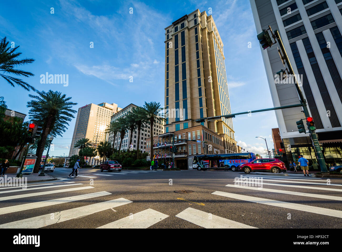 Buildings along Poydras Street, in New Orleans, Louisiana Stock Photo ...