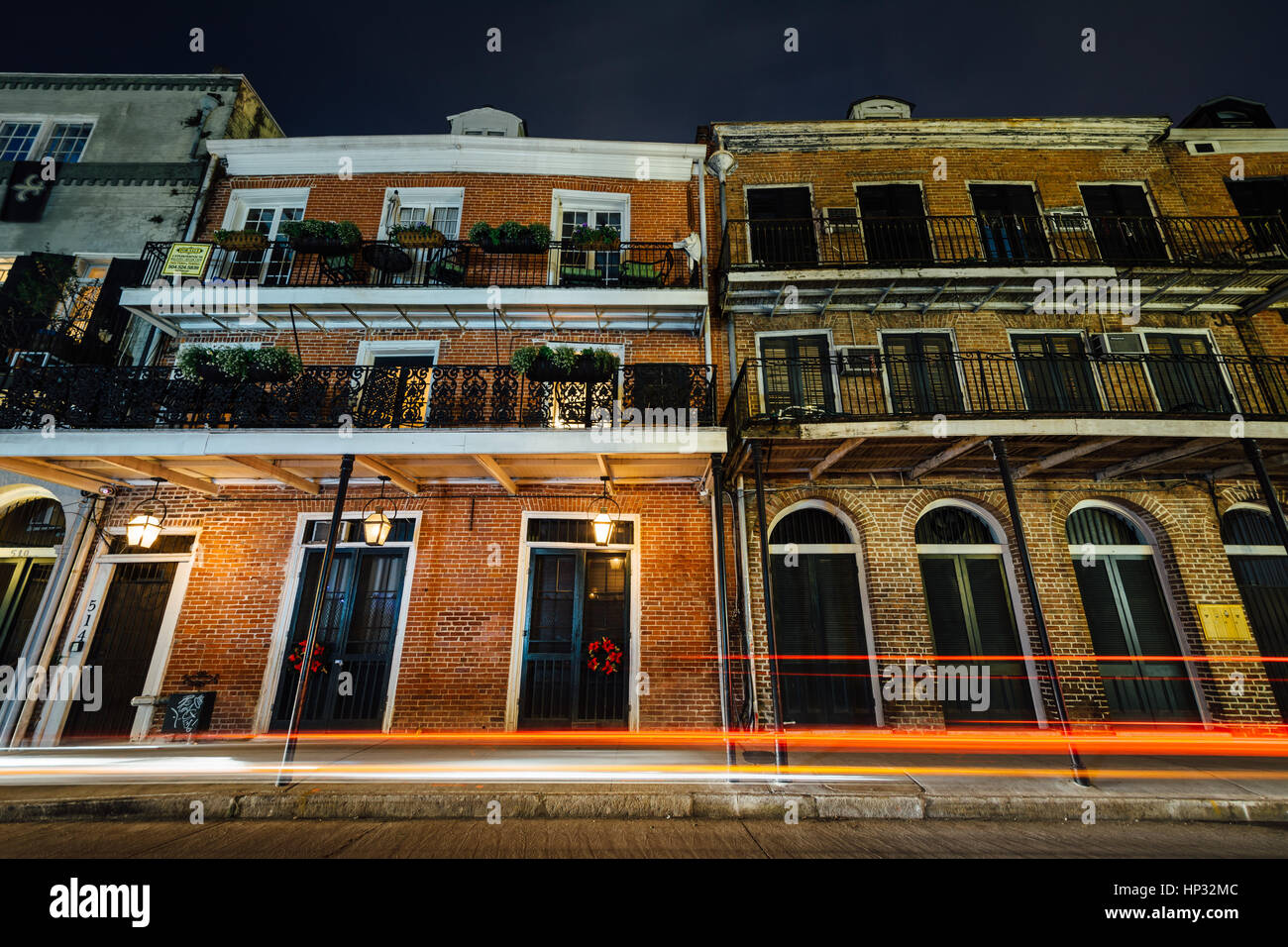 Buildings in the French Quarter at night, in New Orleans, Louisiana ...