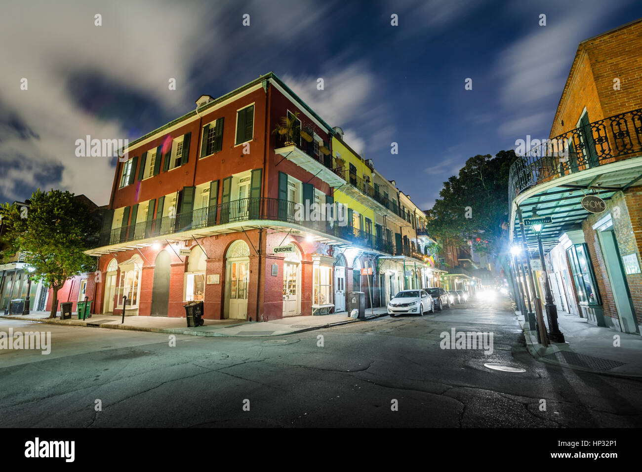 Buildings in the French Quarter at night, in New Orleans, Louisiana ...