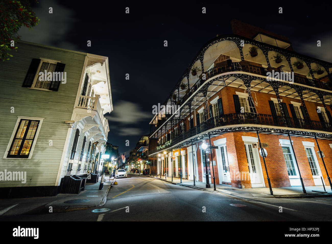 Buildings in the French Quarter at night, in New Orleans, Louisiana ...