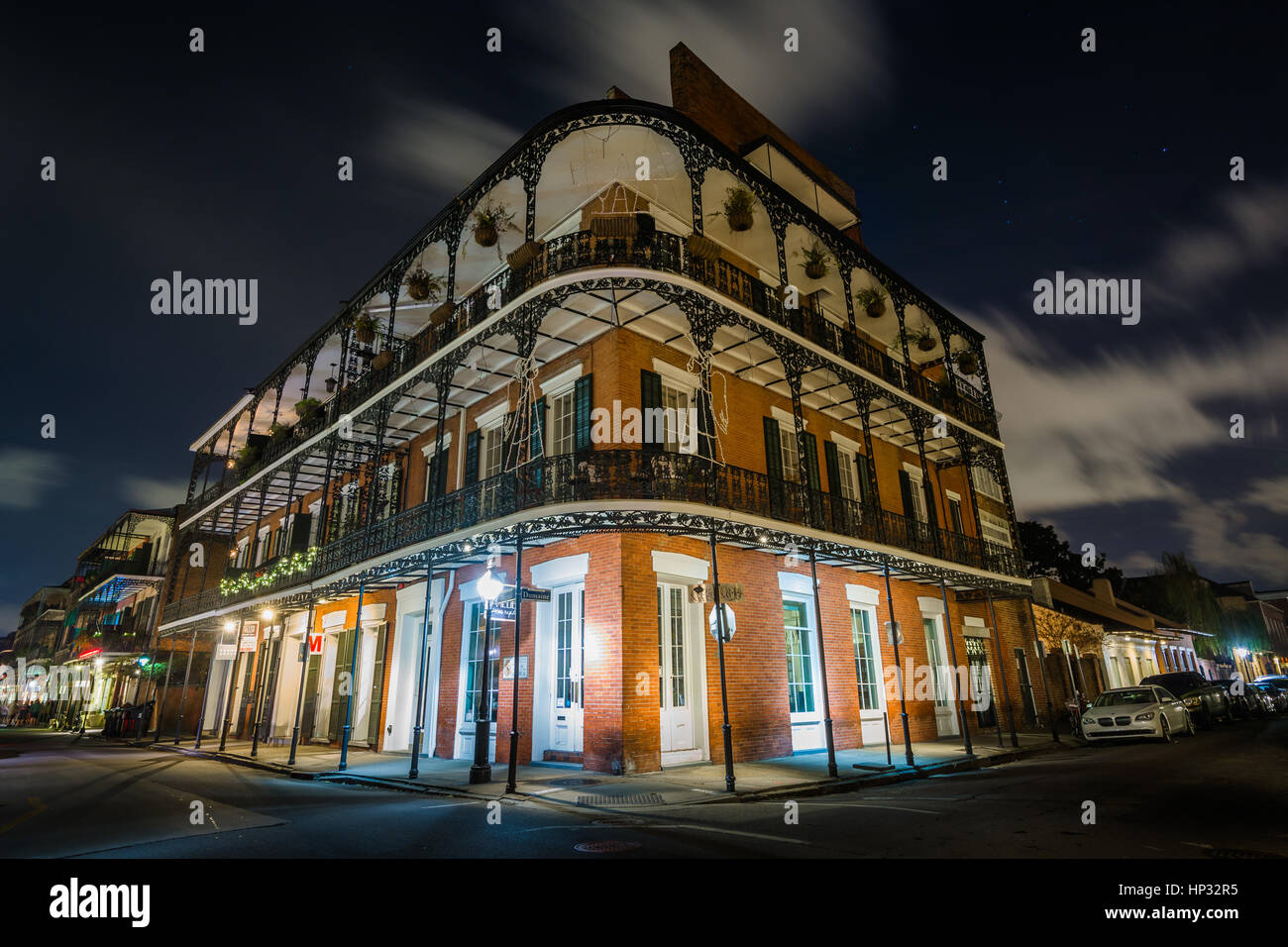 Buildings in the French Quarter at night, in New Orleans, Louisiana ...