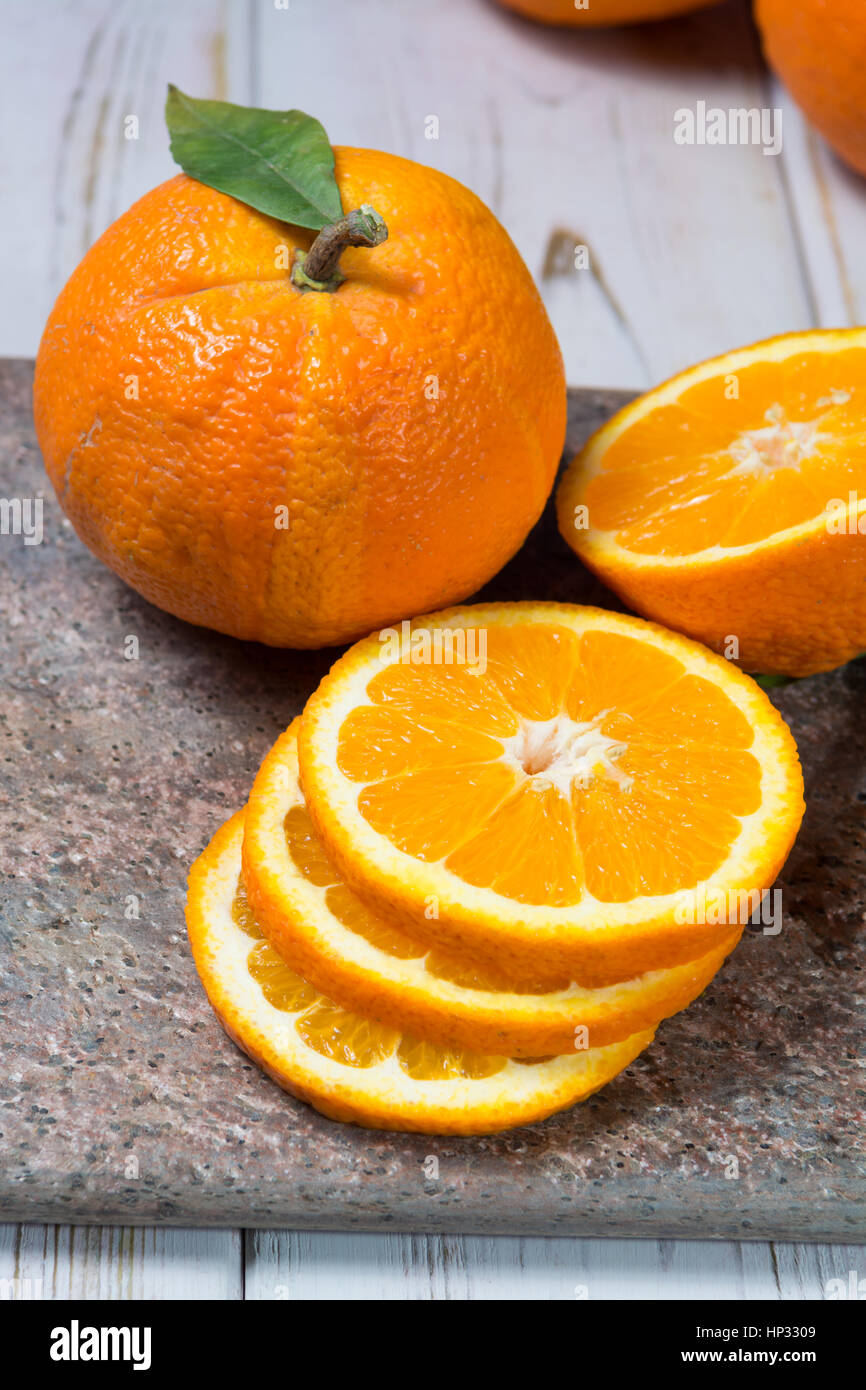Giant ripe organic oranges from farm in Spain with leaves on the market ...