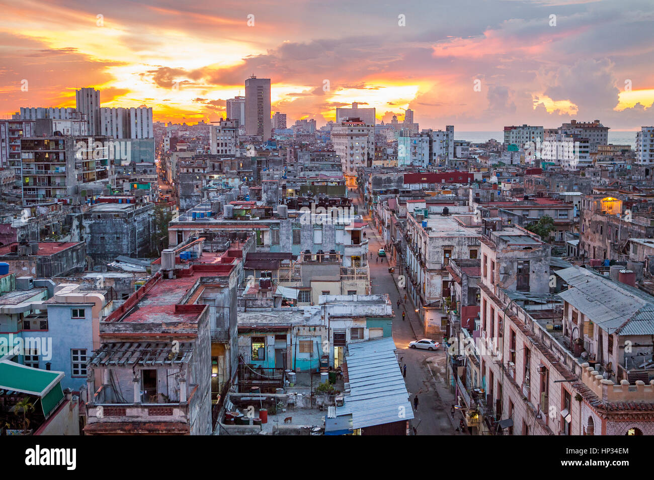 View of Centro Habana district and in background Vedado district, La ...