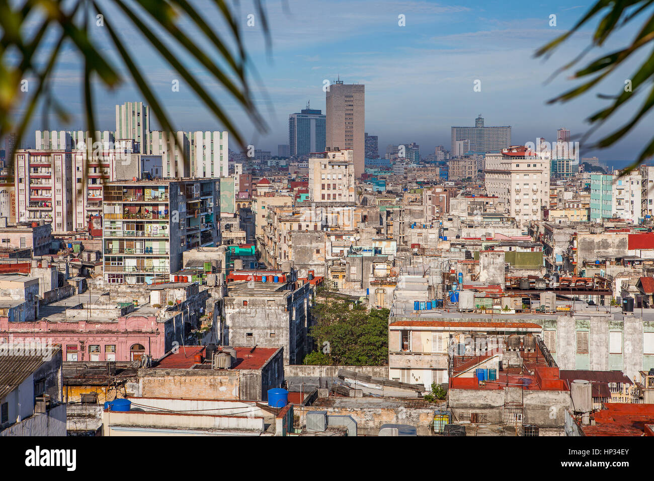 View of Centro Habana district and in background Vedado district, La ...