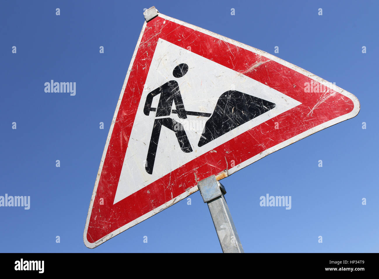 German road sign: roadworks Stock Photo - Alamy