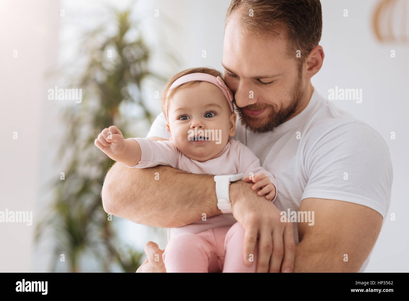 Joyful toddler girl having fun in the arms of father Stock Photo - Alamy