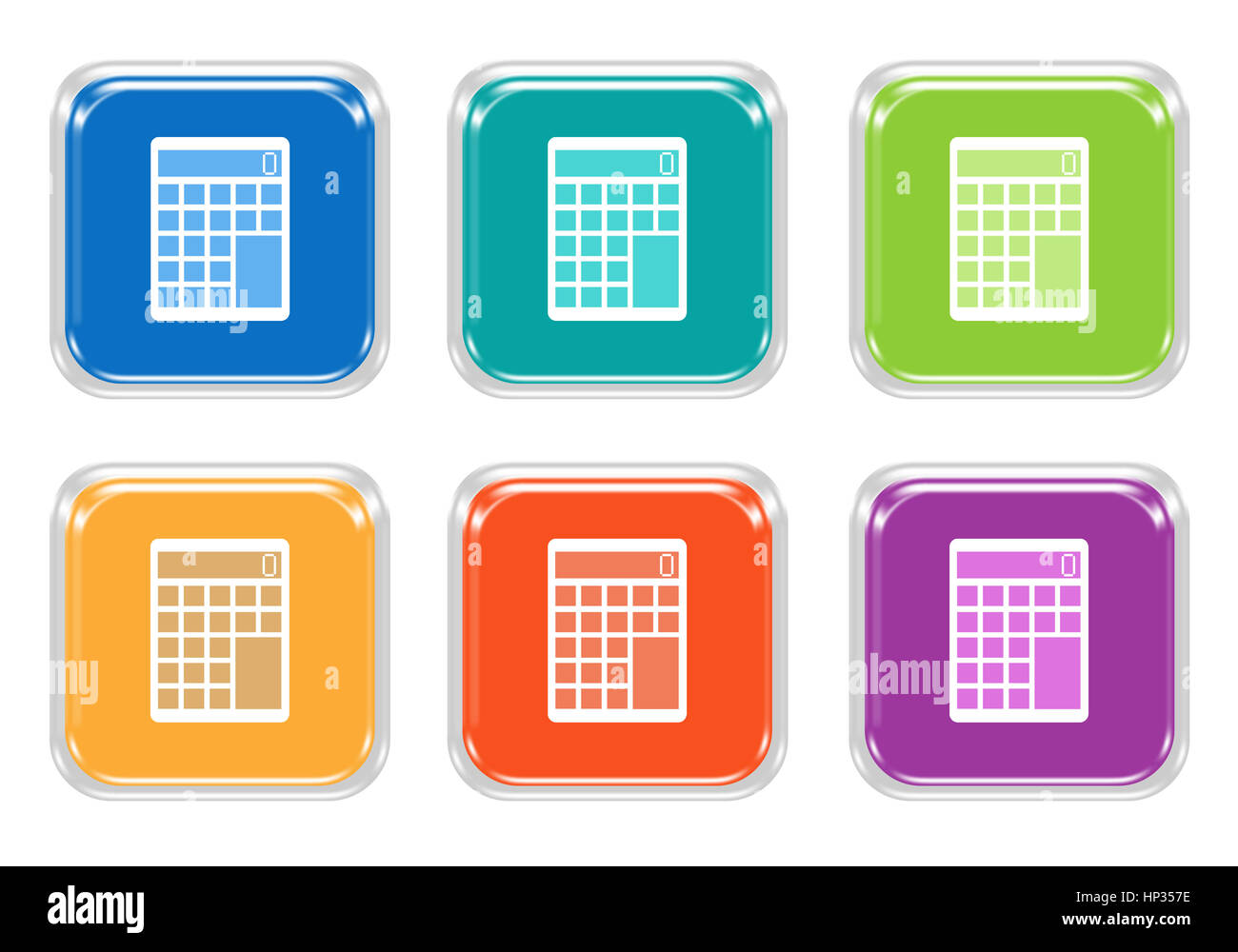 Set of squared colorful buttons with calculator symbol in blue, green ...
