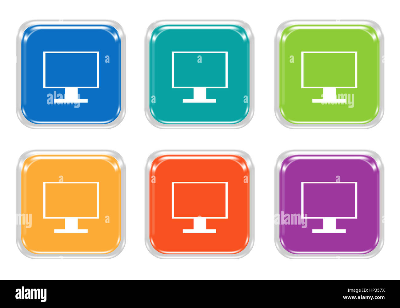 Set of squared colorful buttons with tv screen or computer monitor ...