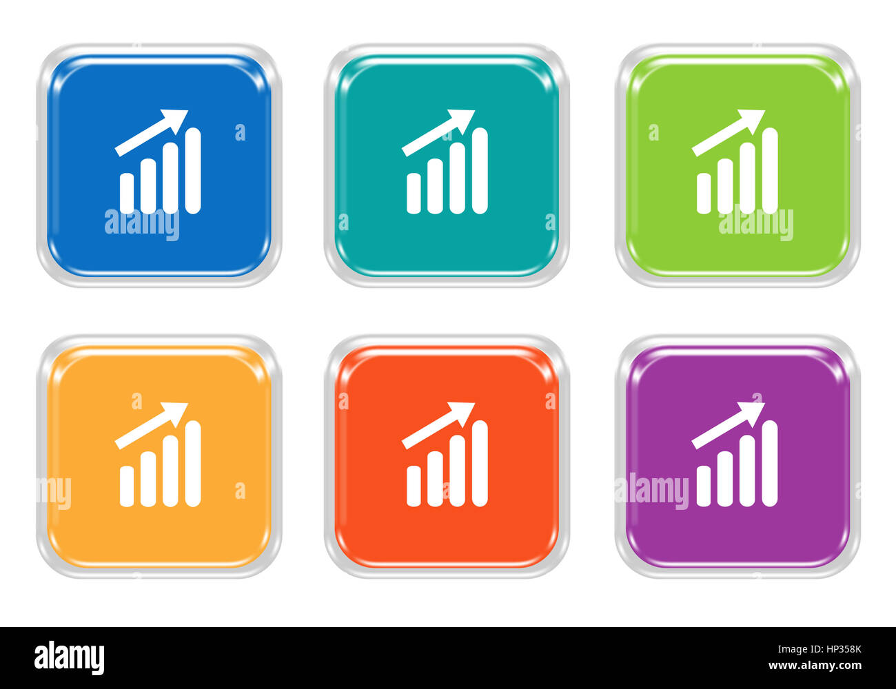 Set of squared colorful buttons with success symbol in blue, green ...