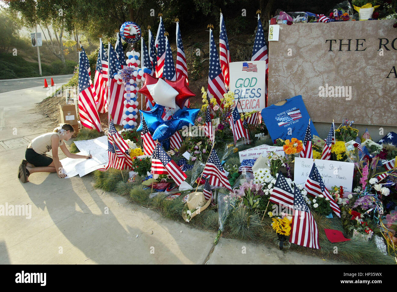 A makeshift memorial at the entrance of the Ronald Reagan Library for ...