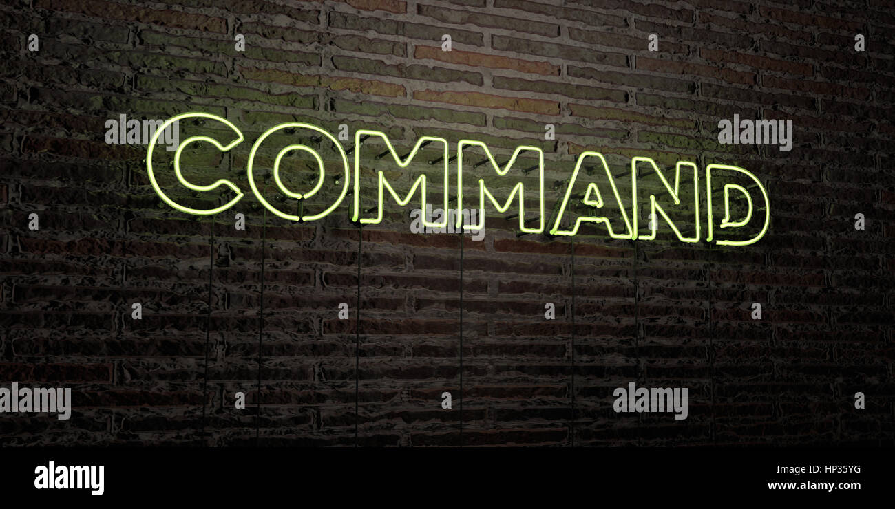 COMMAND -Realistic Neon Sign on Brick Wall background - 3D rendered ...
