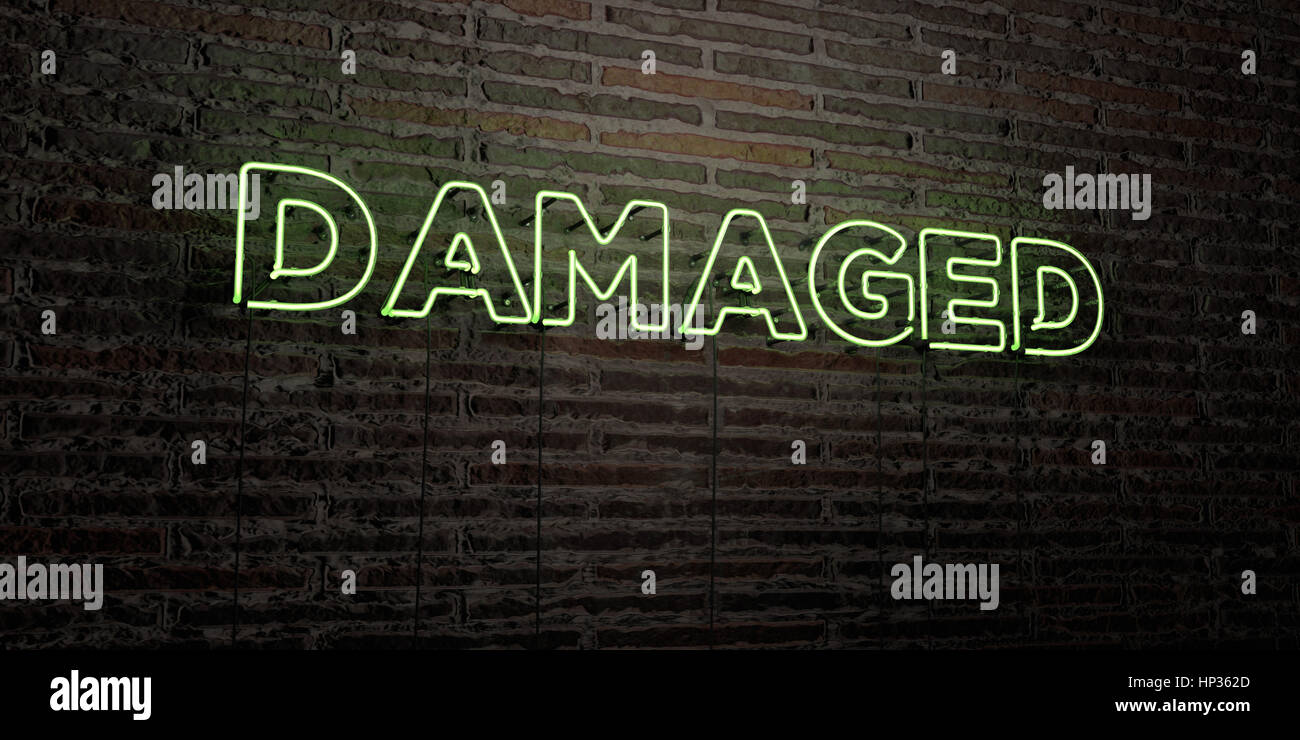 DAMAGED -Realistic Neon Sign on Brick Wall background - 3D rendered ...