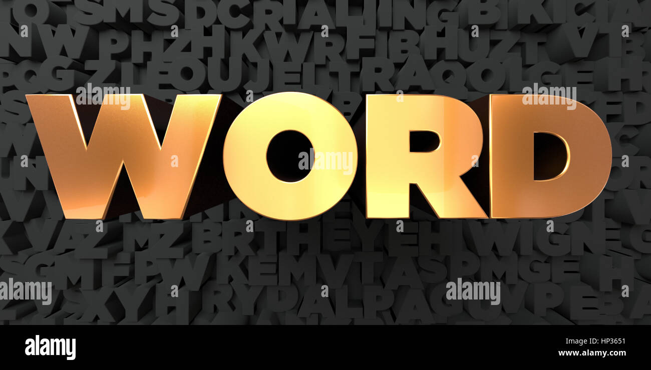 Word - Gold text on black background - 3D rendered royalty free stock ...