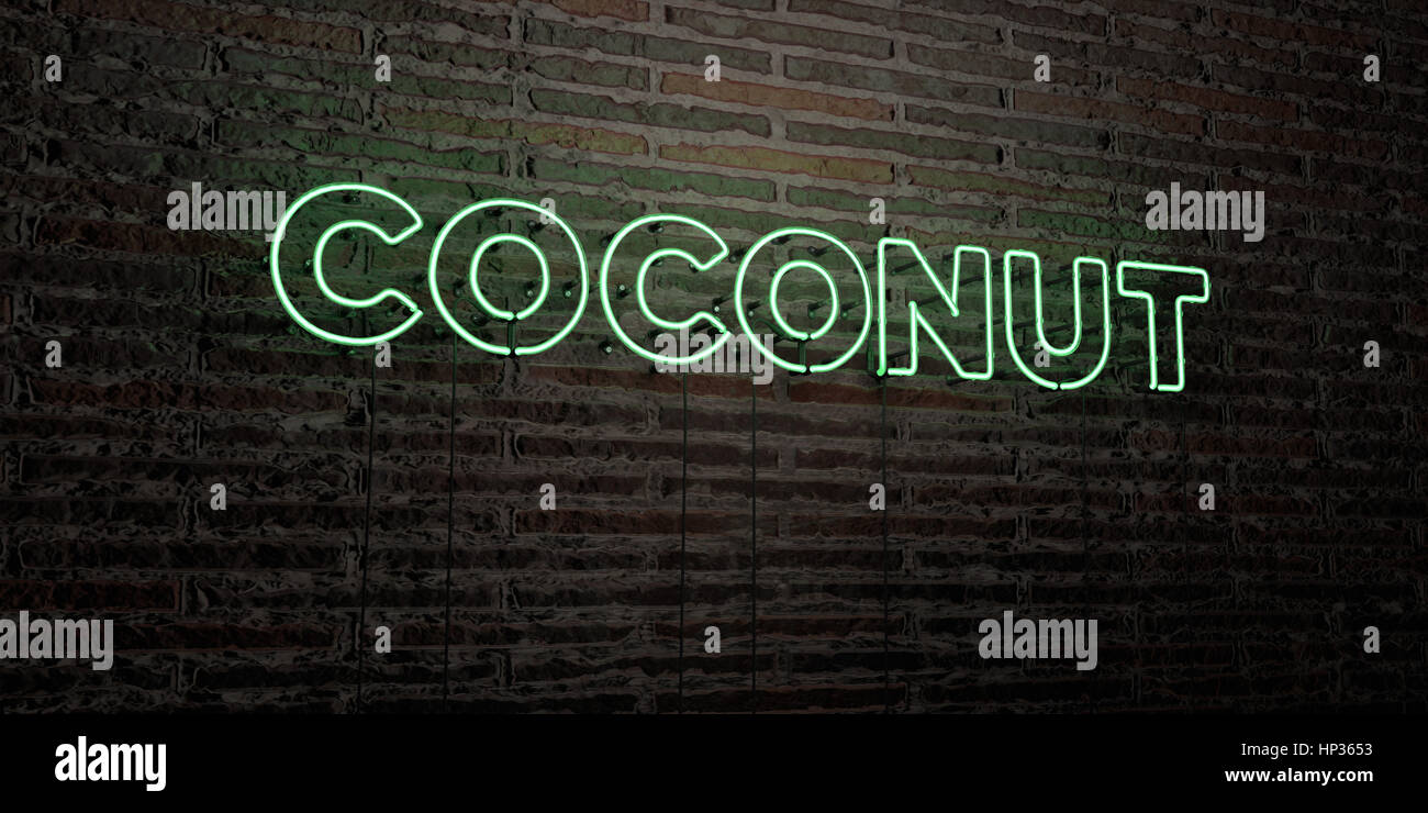 COCONUT -Realistic Neon Sign on Brick Wall background - 3D rendered ...
