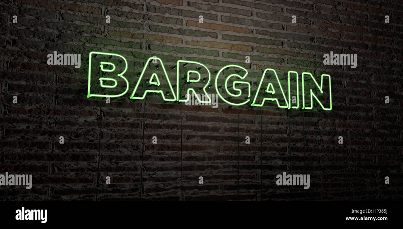 BARGAIN -Realistic Neon Sign on Brick Wall background - 3D rendered ...