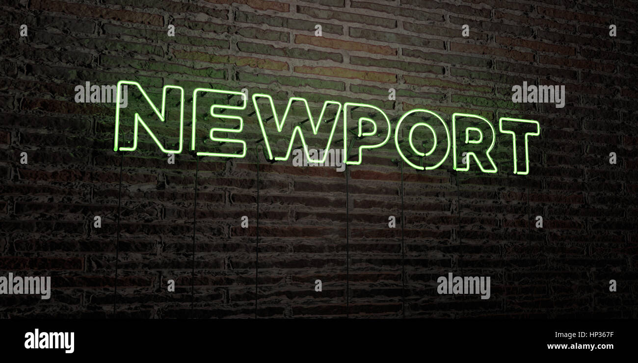 NEWPORT -Realistic Neon Sign on Brick Wall background - 3D rendered ...
