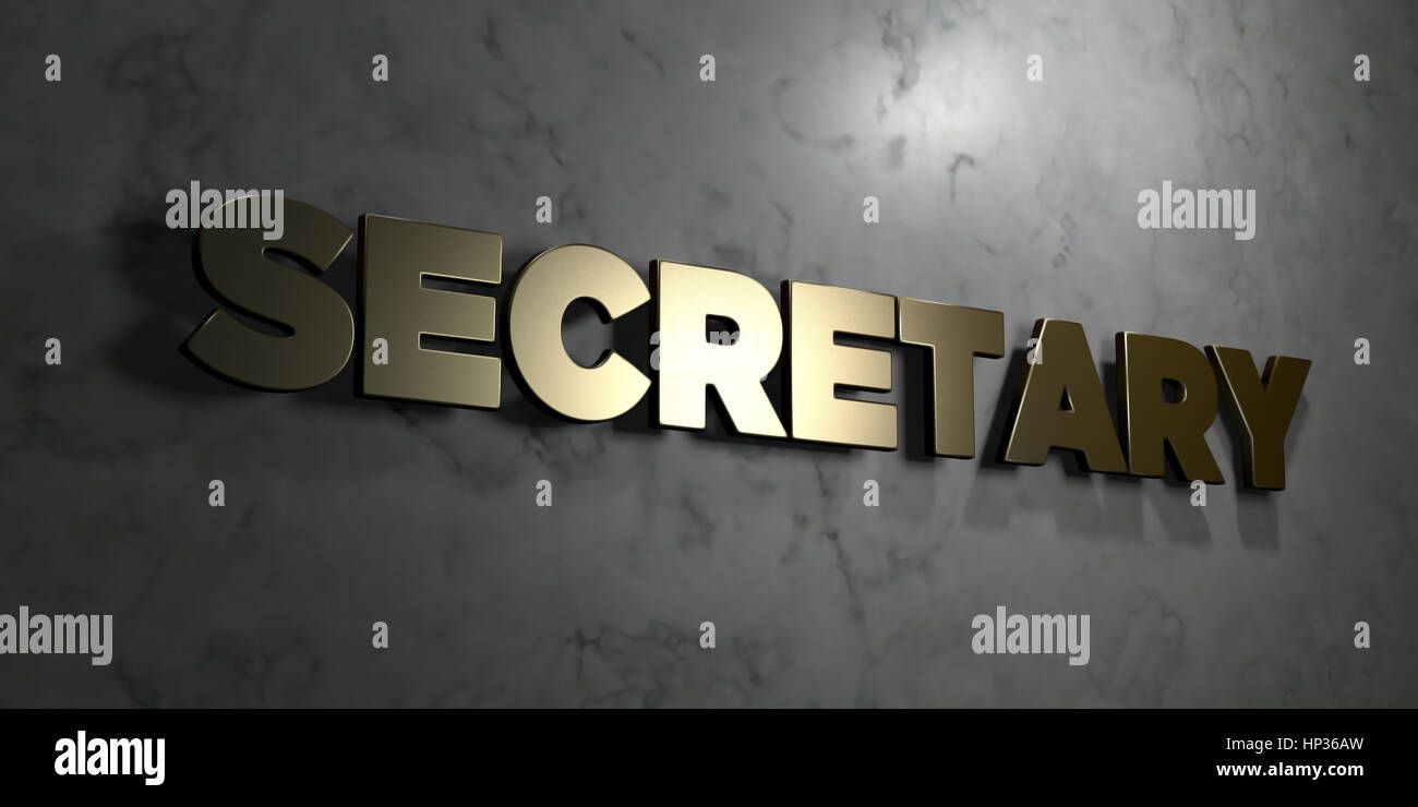 Secretary - Gold sign mounted on glossy marble wall - 3D rendered ...