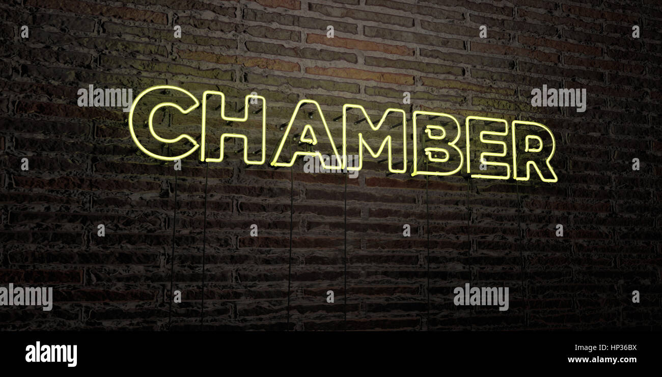 CHAMBER -Realistic Neon Sign on Brick Wall background - 3D rendered ...