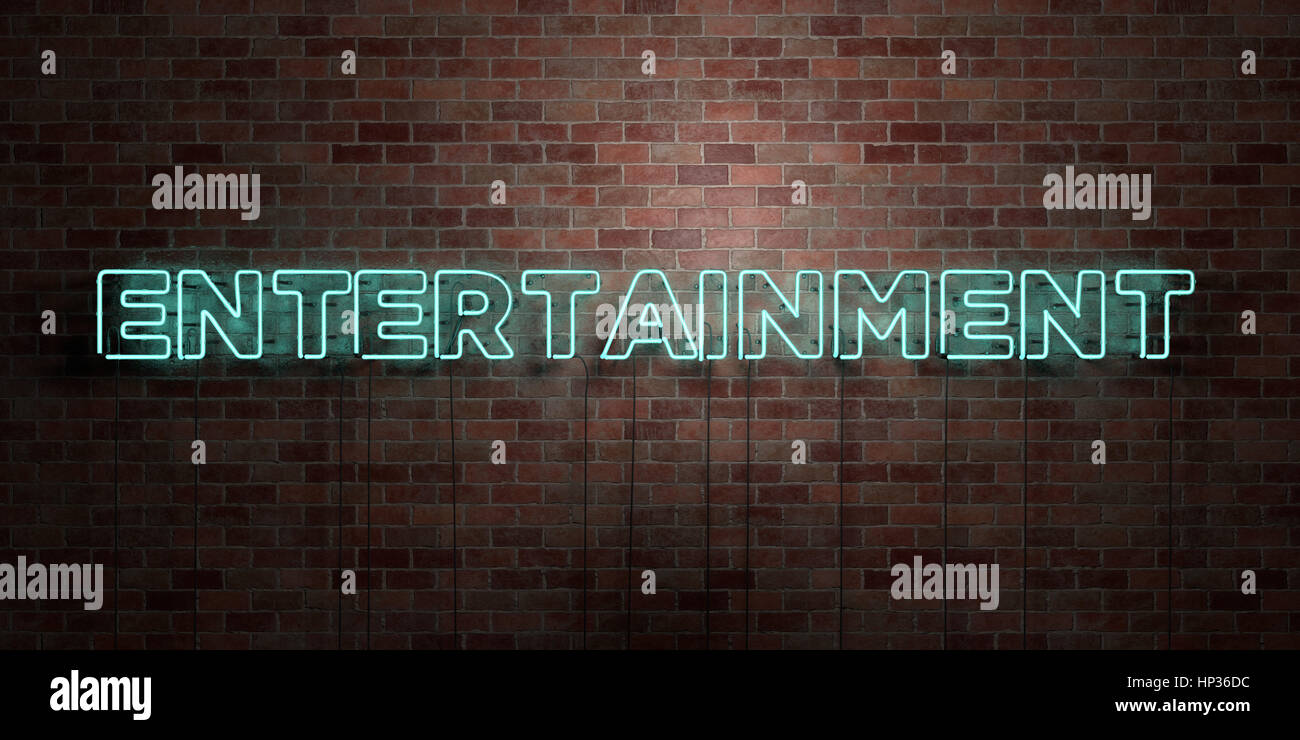 ENTERTAINMENT - fluorescent Neon tube Sign on brickwork - Front view ...