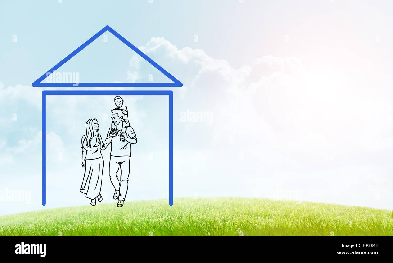 House figure as real estate symbol on clouds background Stock Photo - Alamy