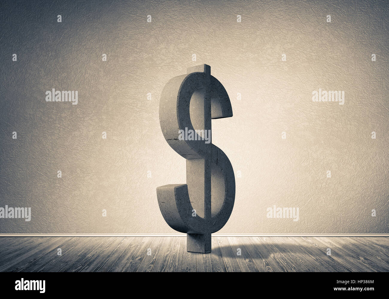 Stone dollar symbol in empty concrete room as currency sign hi-res ...