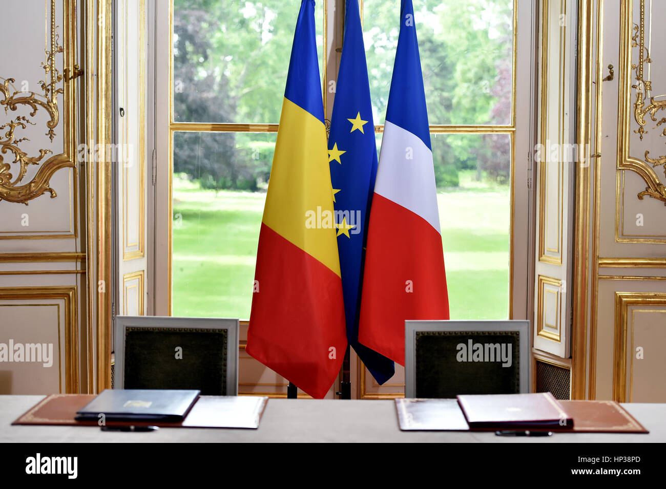 European Union and Romania flags during a treaty sign Stock Photo - Alamy