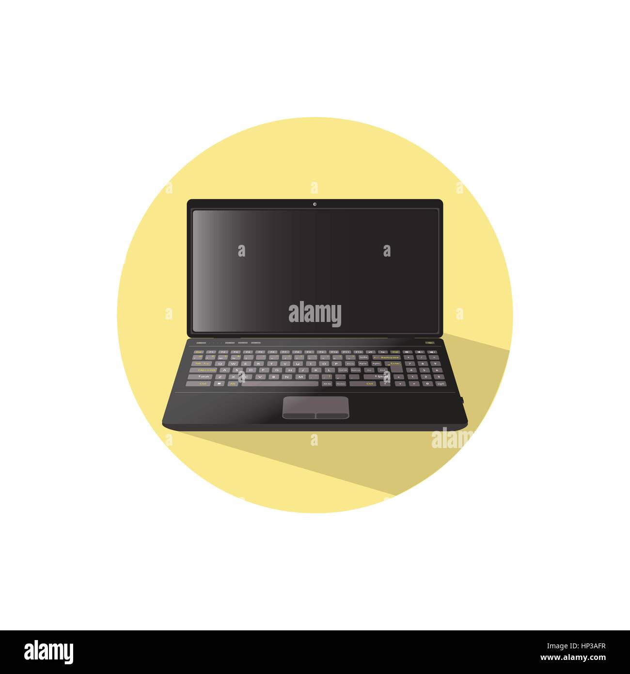 a laptop. isolated on white background in a bright circle. Trendy flat ...