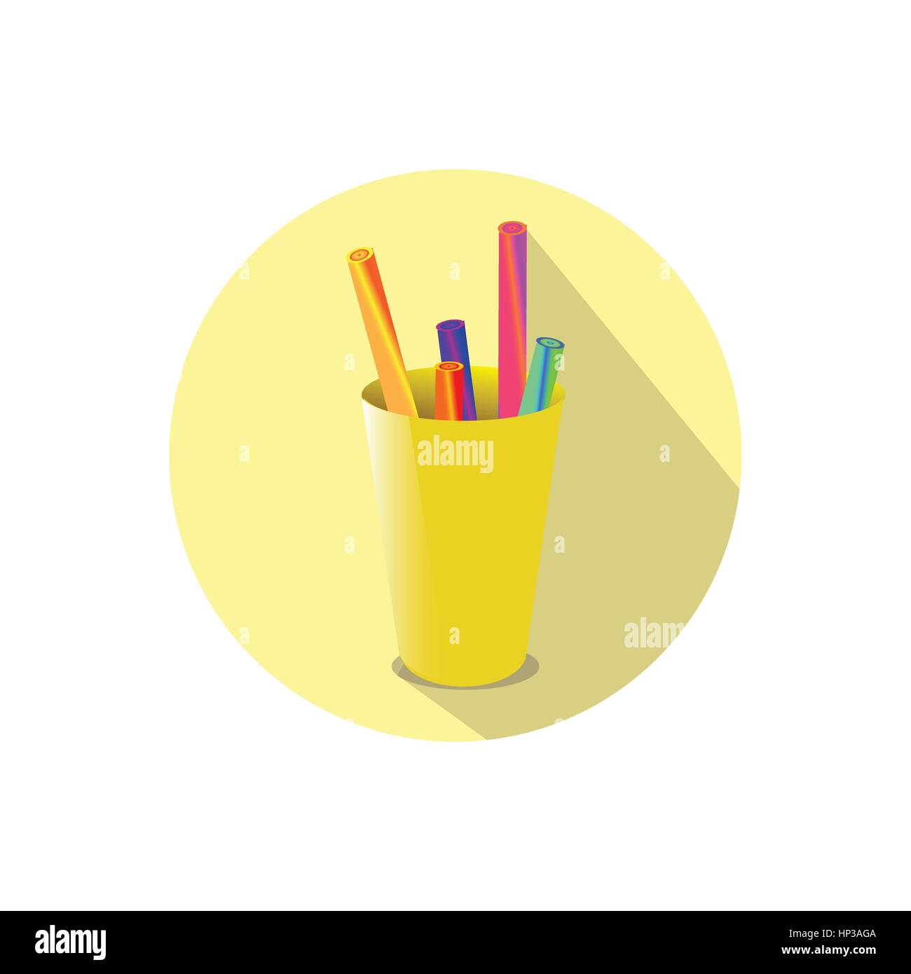 pencil holders. isolated on white background in a bright circle. Trendy ...