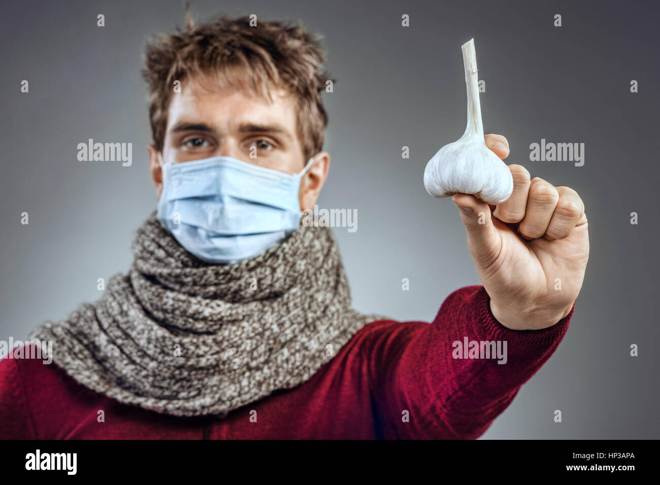 Sick man wears protective mask against infectious diseases and flu ...