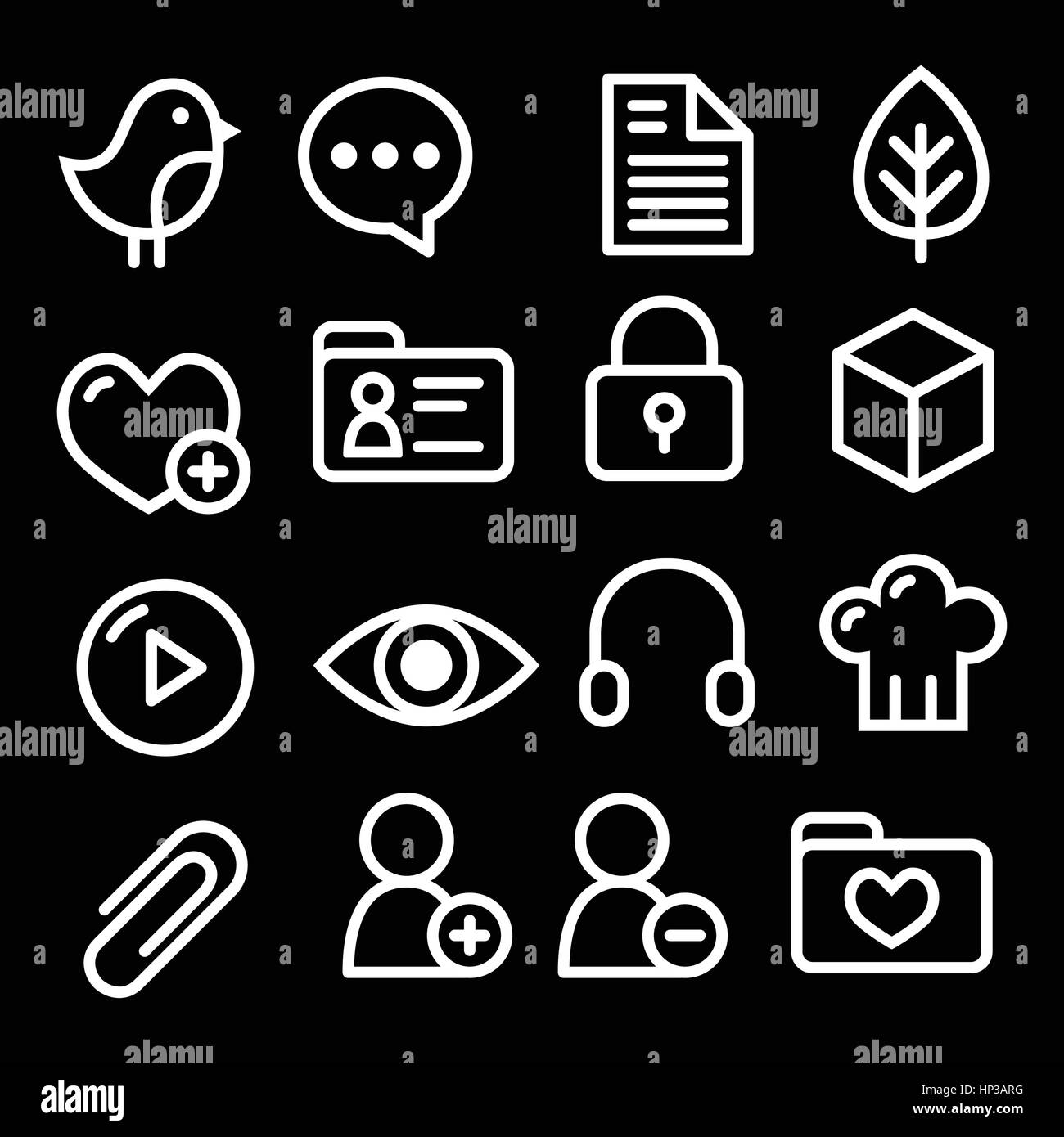 Website menu navigation white line icons on black - social media, blog ...