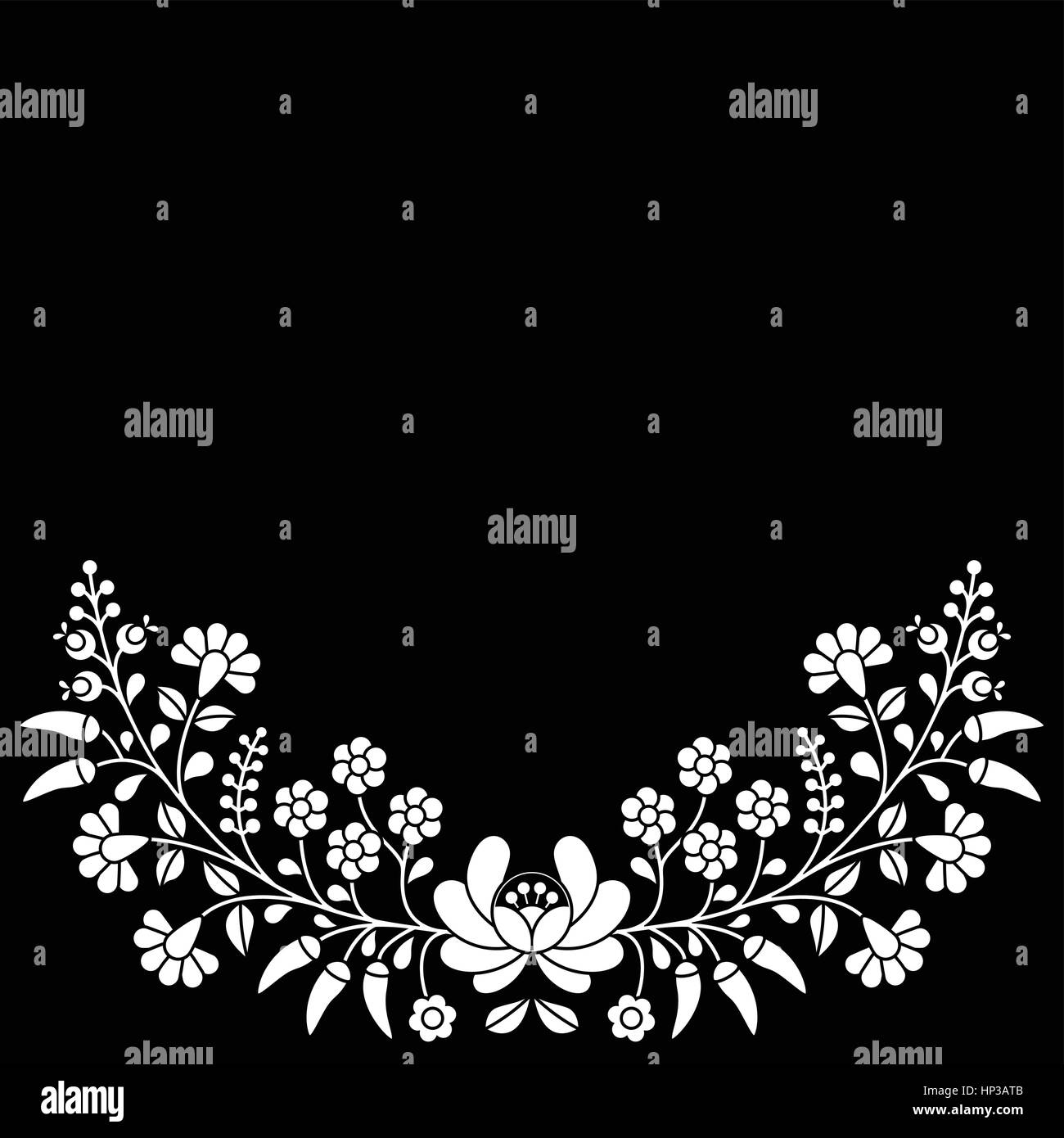 Hungarian white floral folk pattern - Kalocsai embroidery with flowers ...