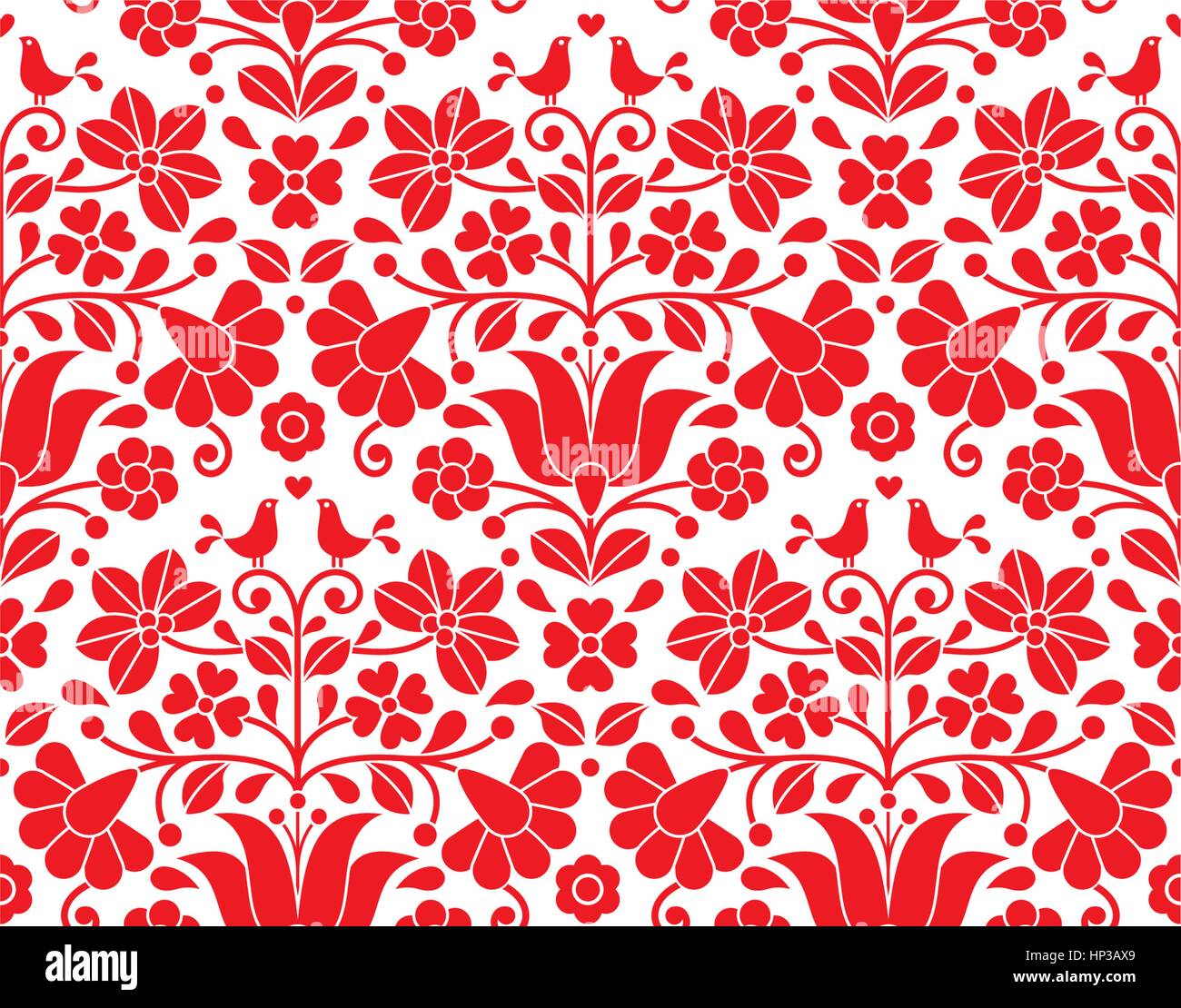 Kalocsai red floral emrboidery seamless pattern - Hungarian folk art ...
