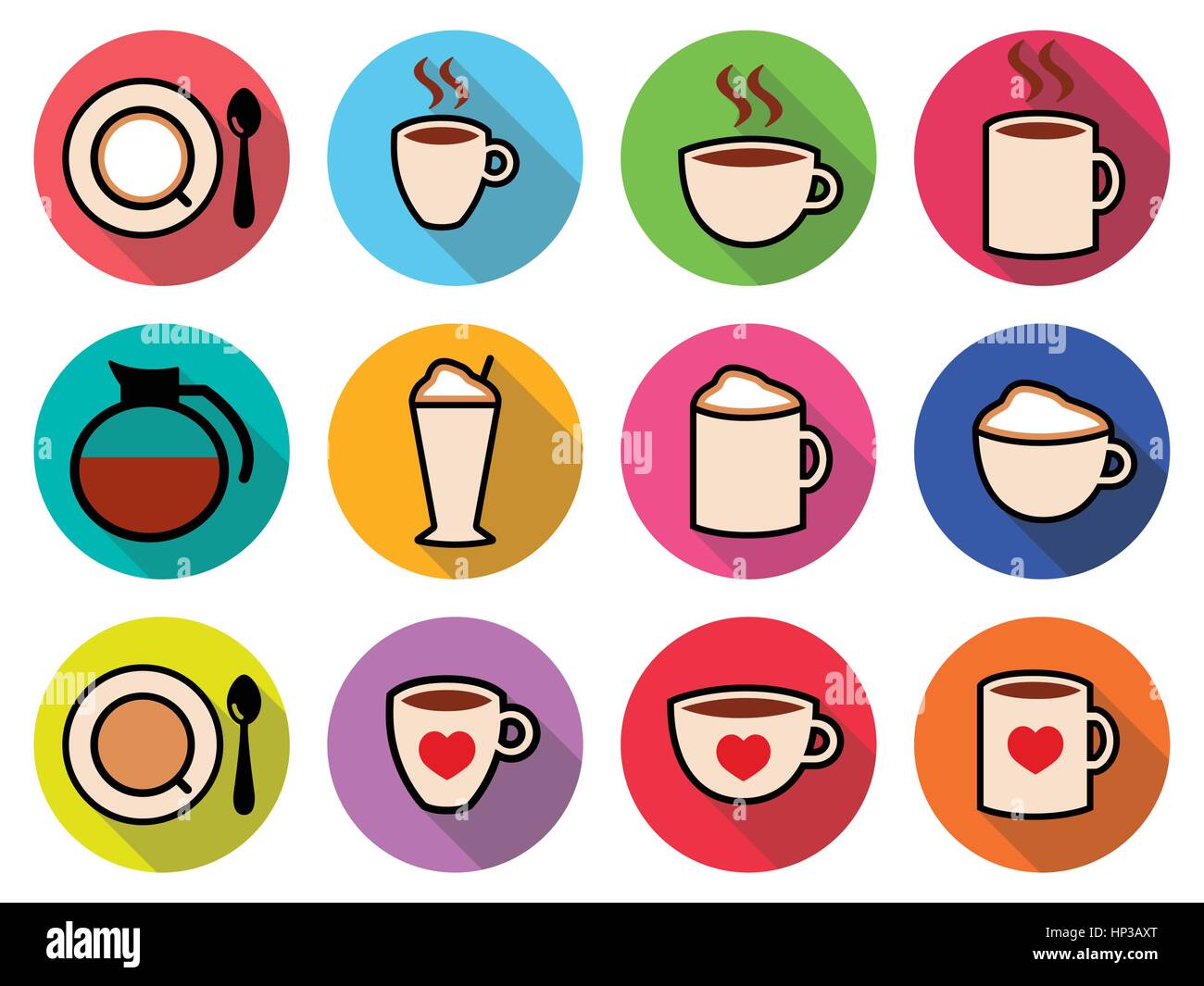 Coffee vector icons set in color. Coffee icons set isolated on white ...