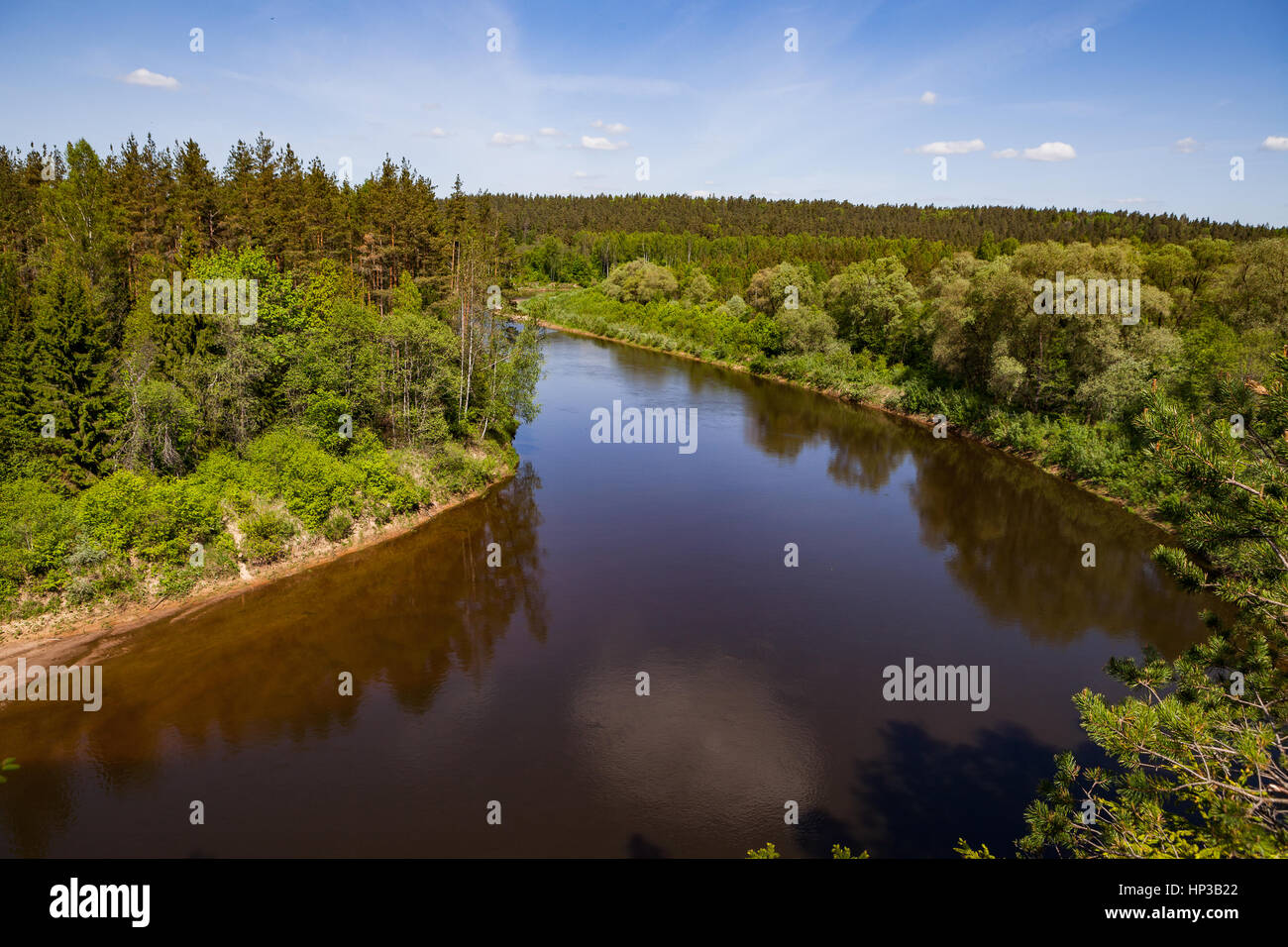 Panoramic view of river Gauja turn from path on the hill. Gauja ...