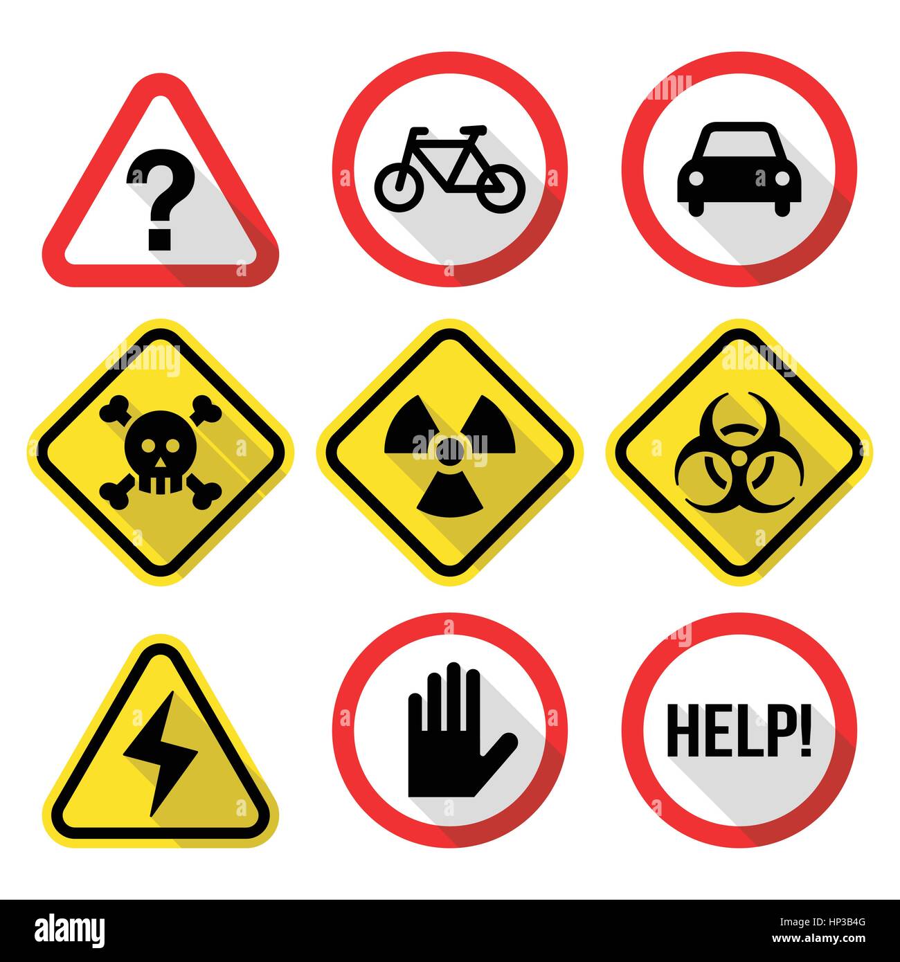 Warning signs - danger, risk, stress - flat design. Attention, warning ...