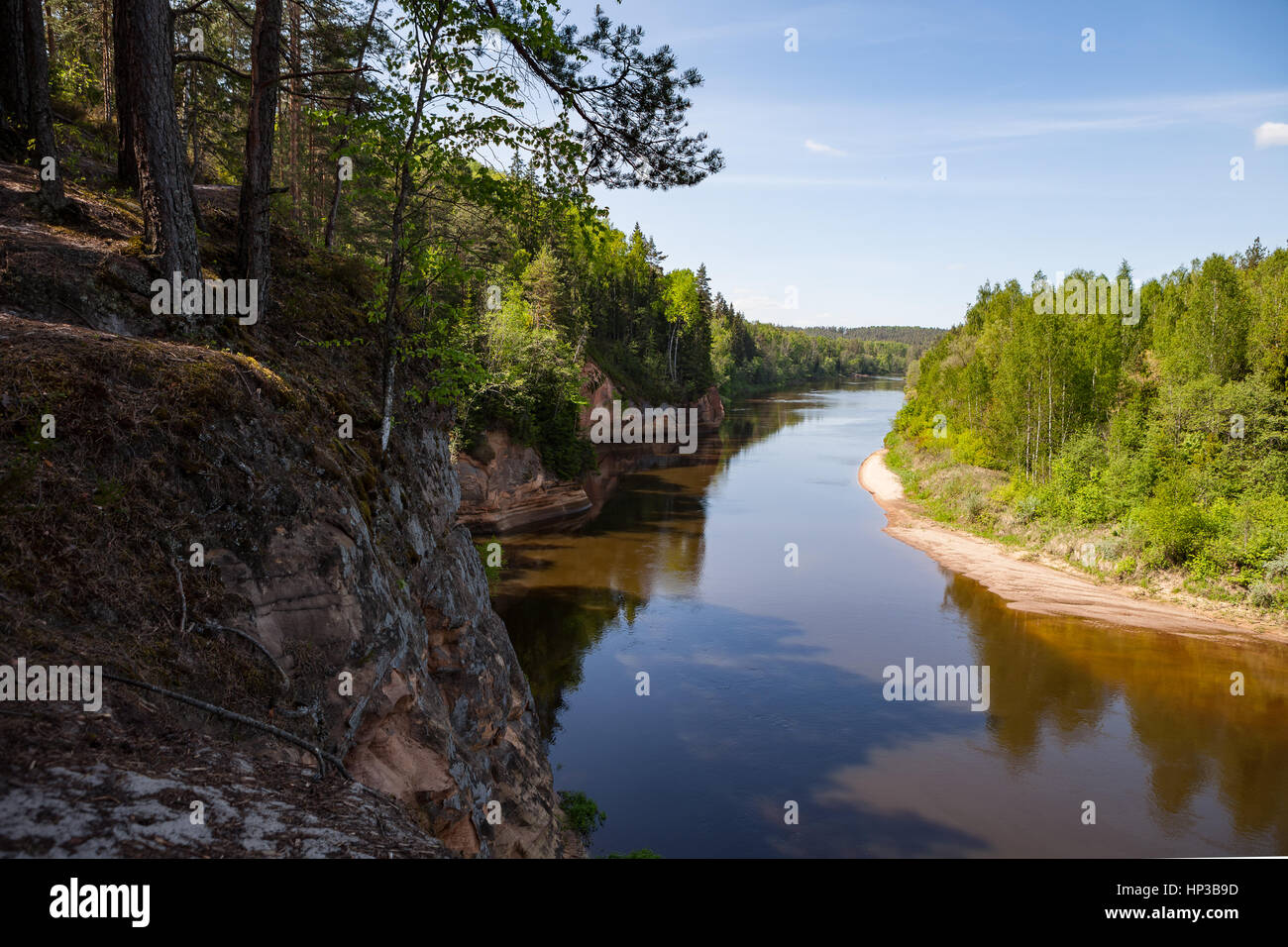 Panoramic view of river Gauja turn from path on the hill. Gauja ...