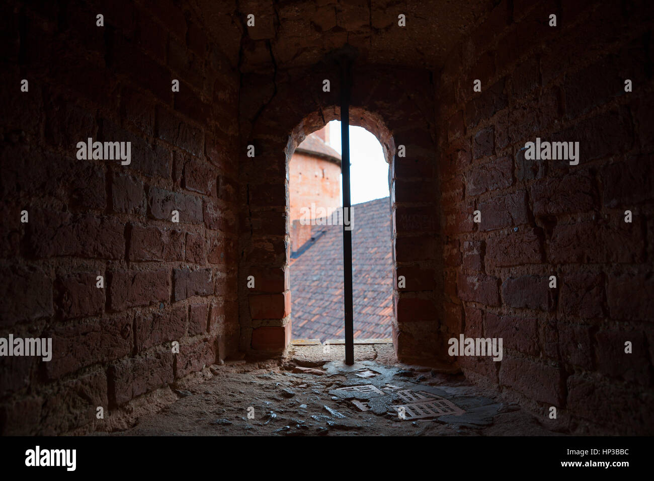 Small window - embrasure. Ruins of medieval Turaida castle in Latvia ...